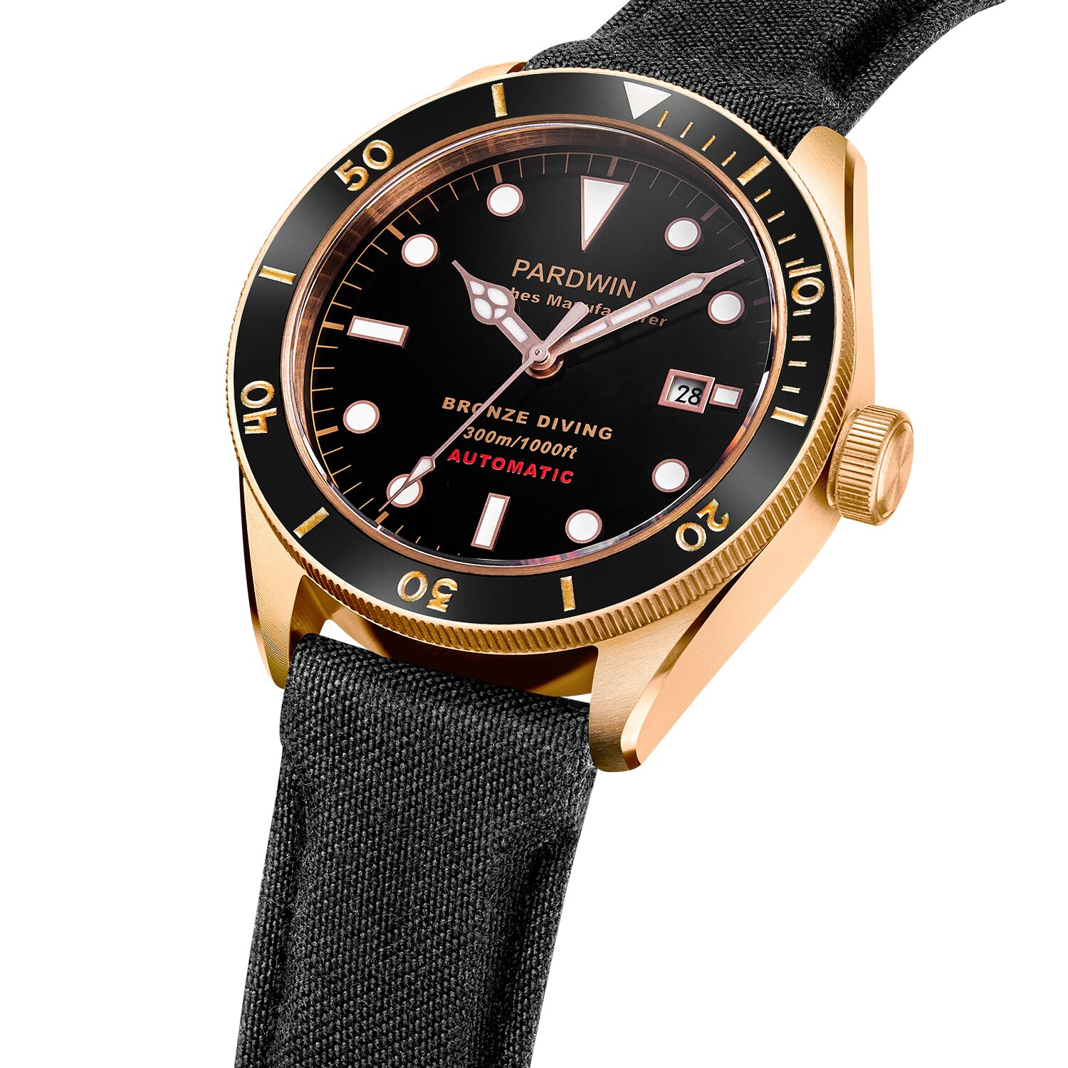 CuSn8 Bronze Dive Watch 300M Automatic Movement Red Ceramic Bezel